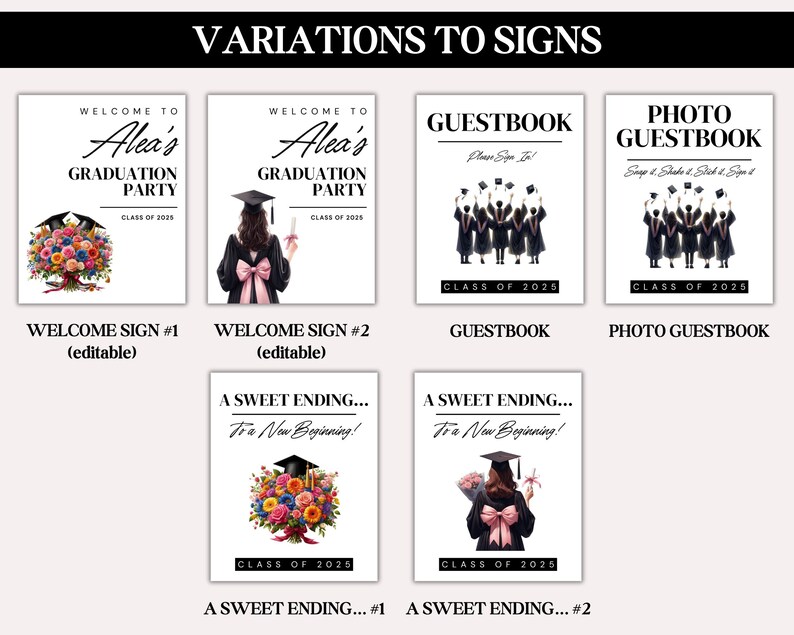 Graduation Party Sign Bundle, Editable Graduation Welcome Sign ...