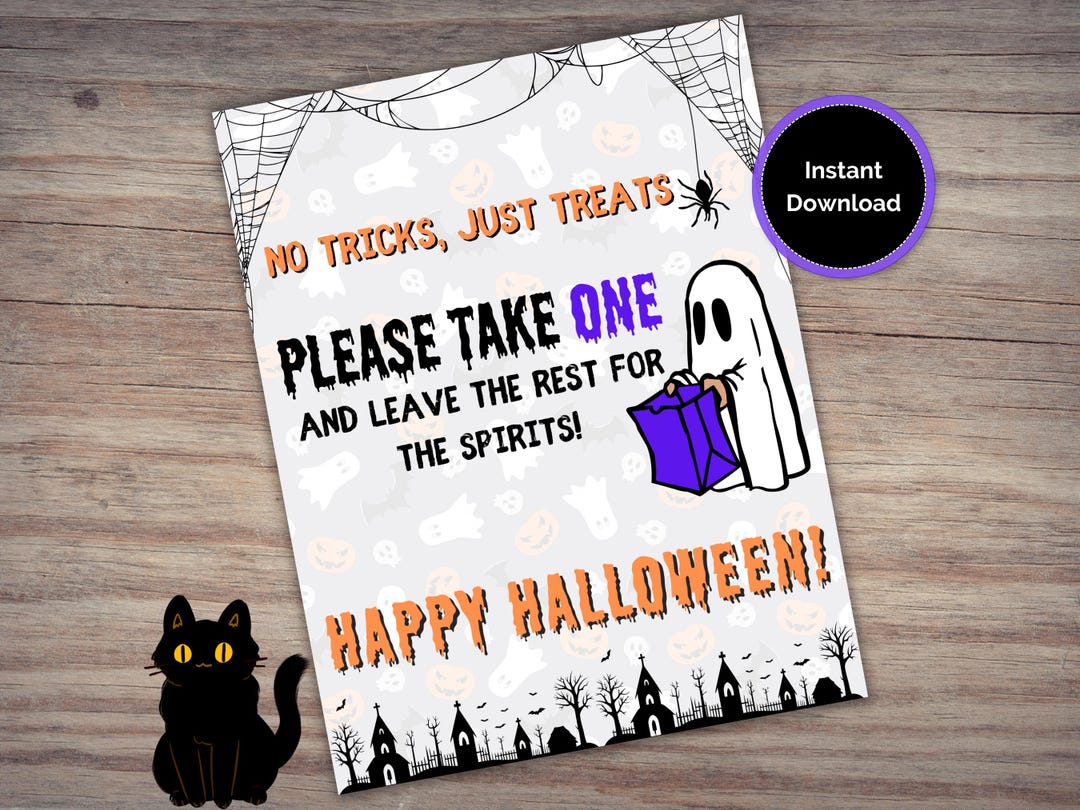 No Tricks, Just Treats Halloween Trick or Treat Sign, Printable Trick ...