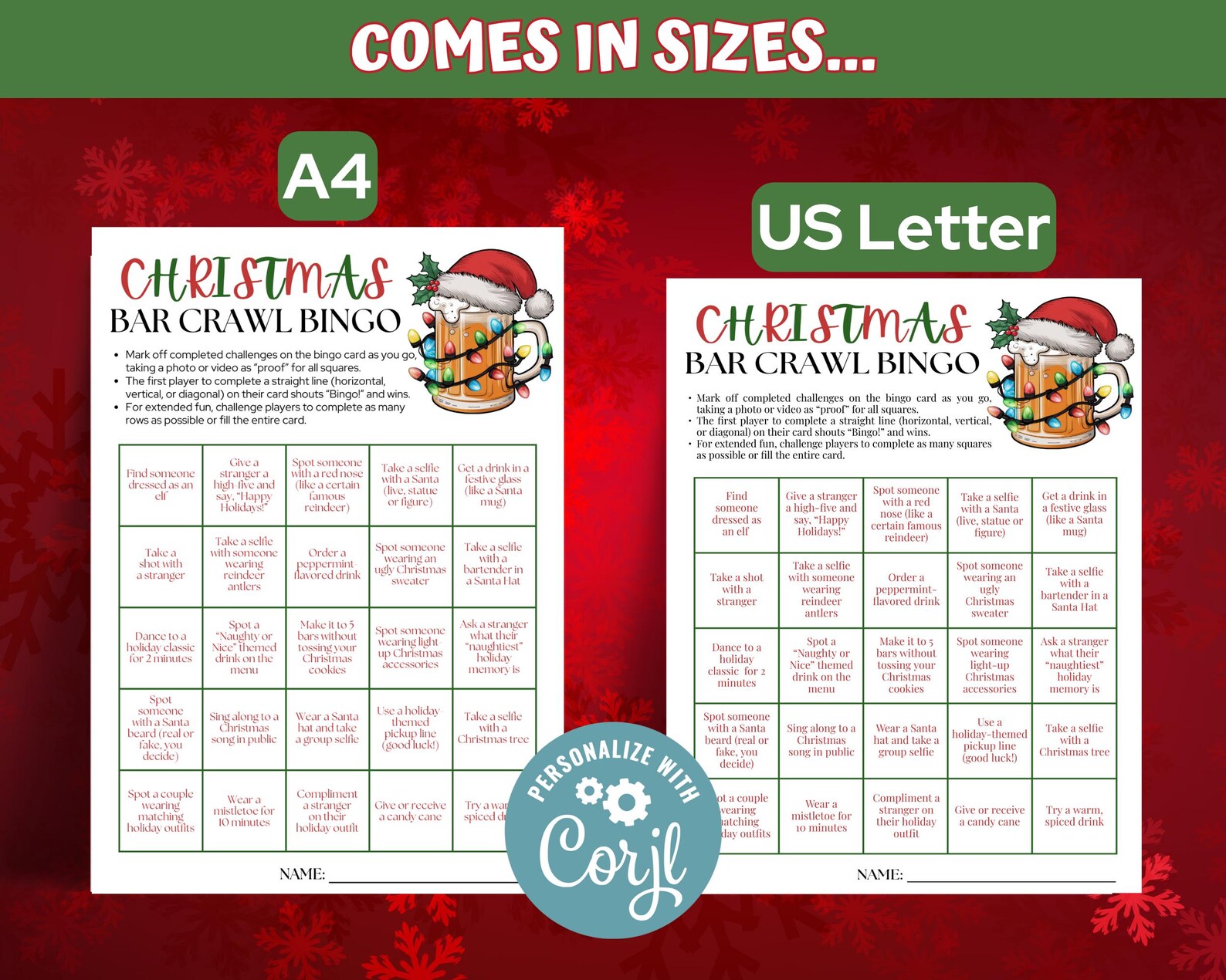 Editable Christmas Bar Crawl Bingo | Christmas Bar Crawl Bingo in US ...