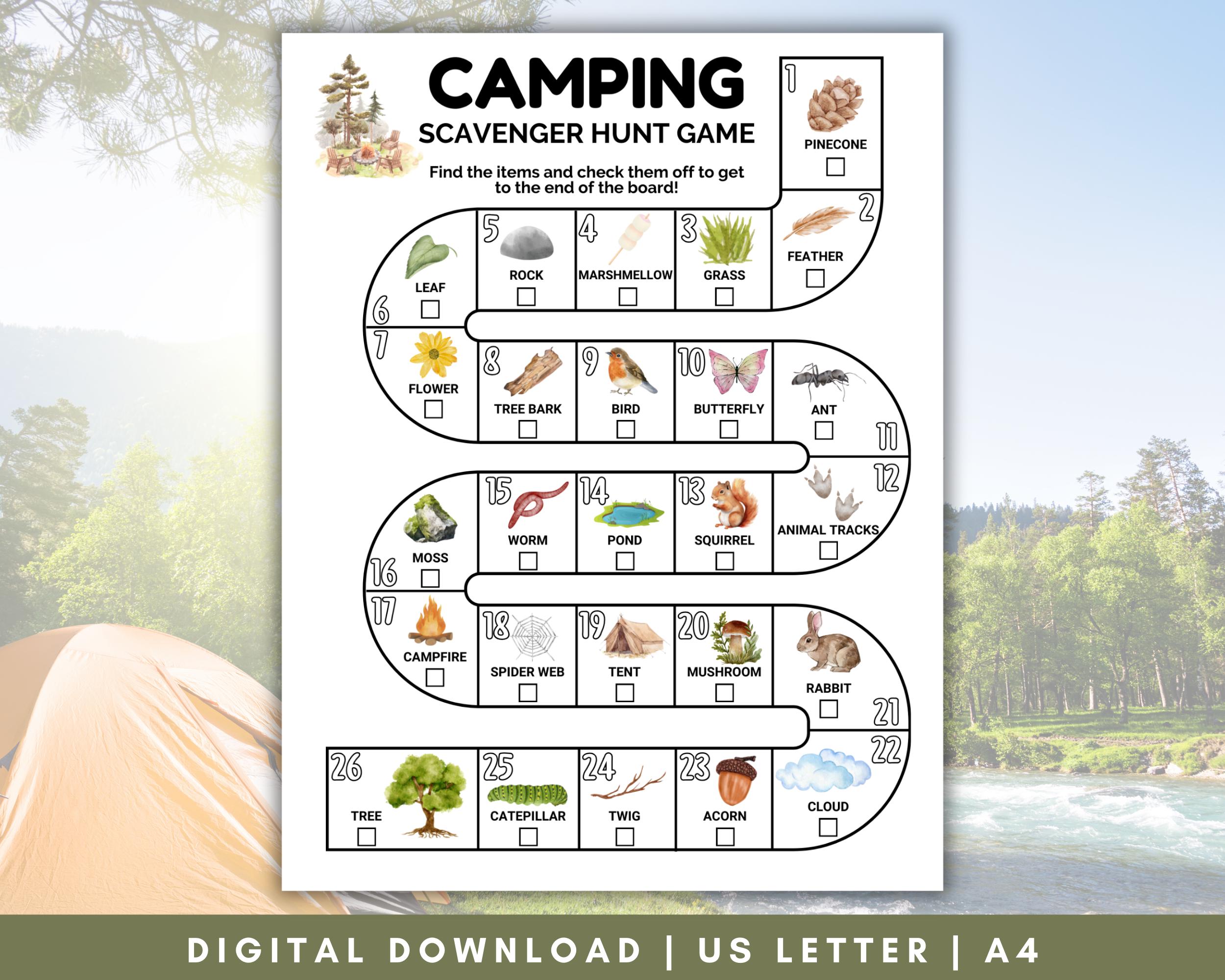 Camping Scavenger Hunt for Kids, Camping Game for Kids, Outdoor ...