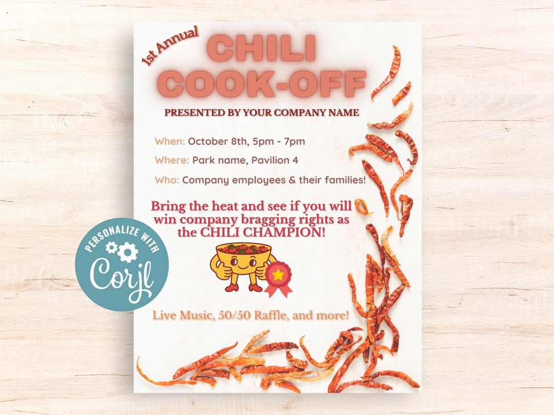 Editable Chili Cook-off Flyer Template Easy Corjl Download - Etsy