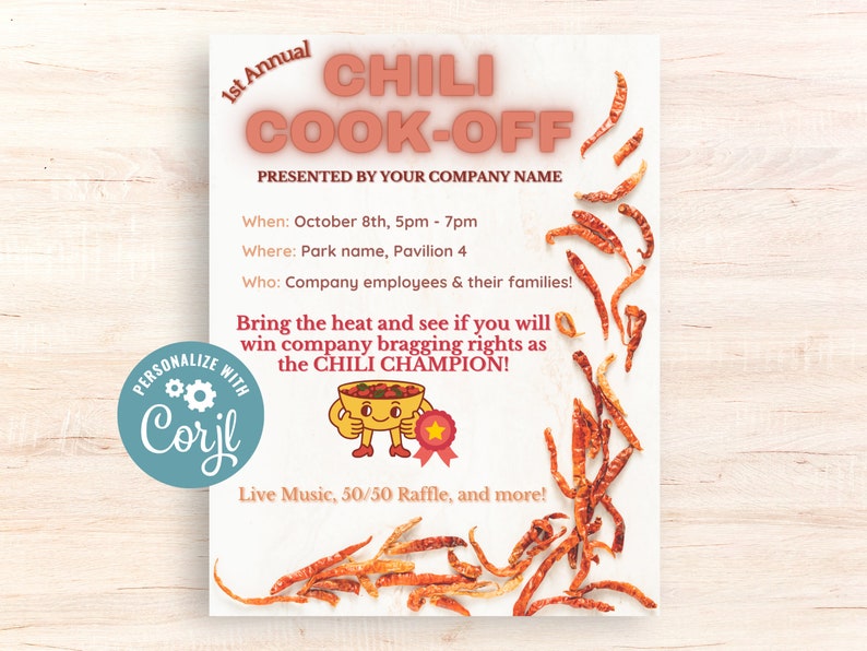Editable Chili Cook-off Flyer Template Easy Corjl Download - Etsy