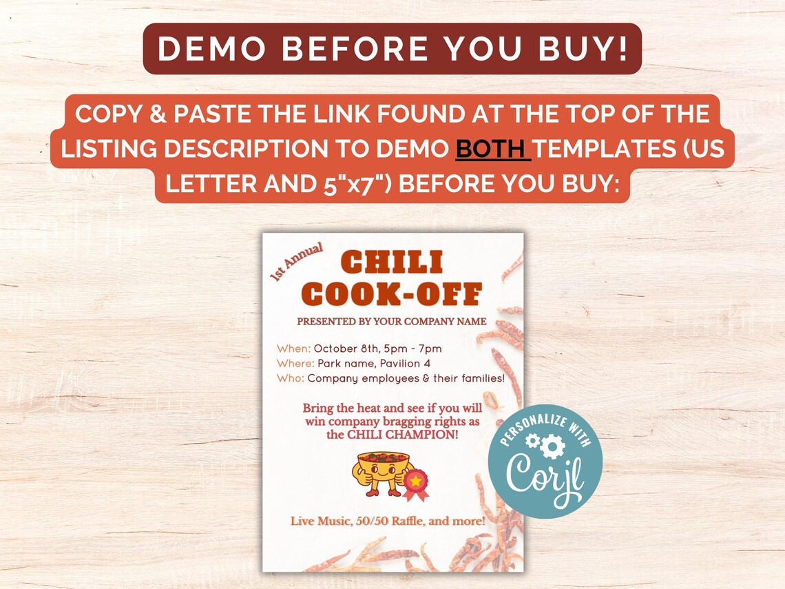 Chili Cook-off Contest Kit | Editable Chili Cook-off Flyer Template ...