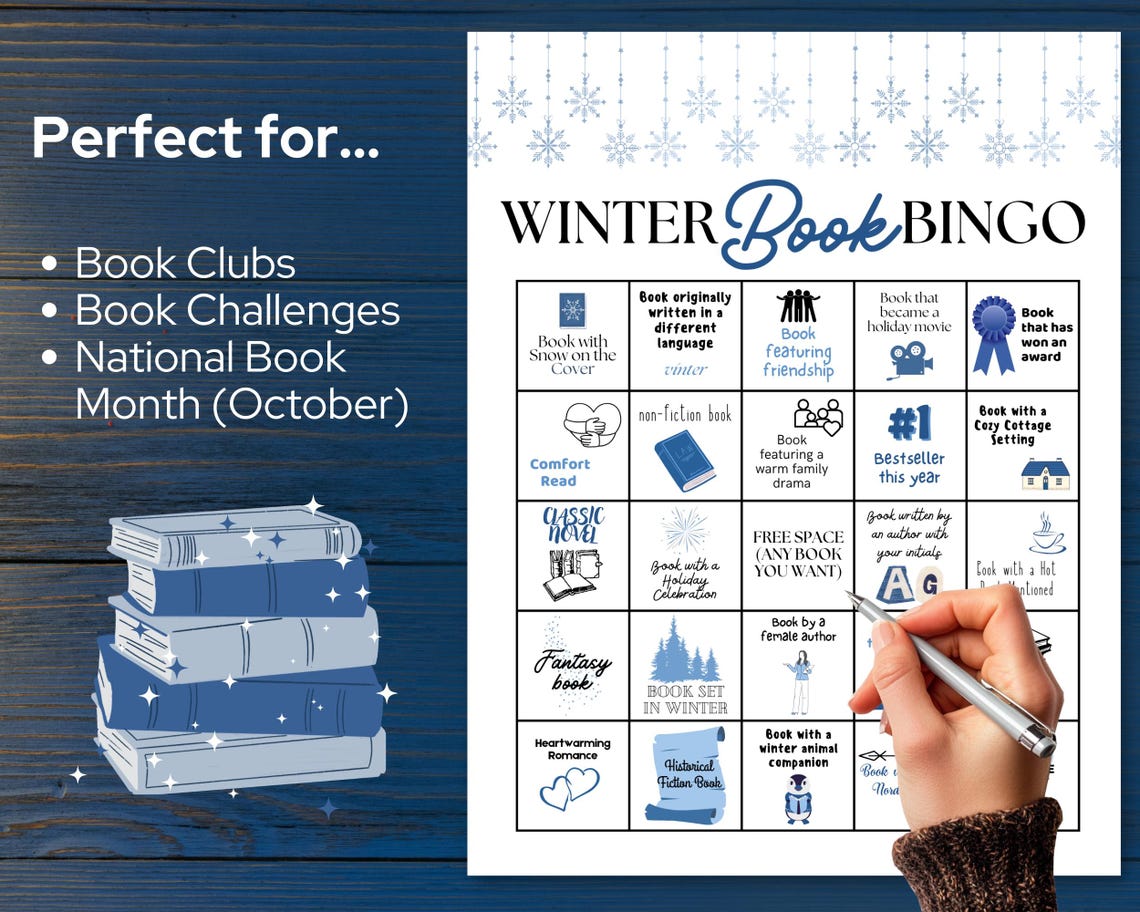 Printable Winter Book Bingo | Winter Book Tracker | Book Club Game ...