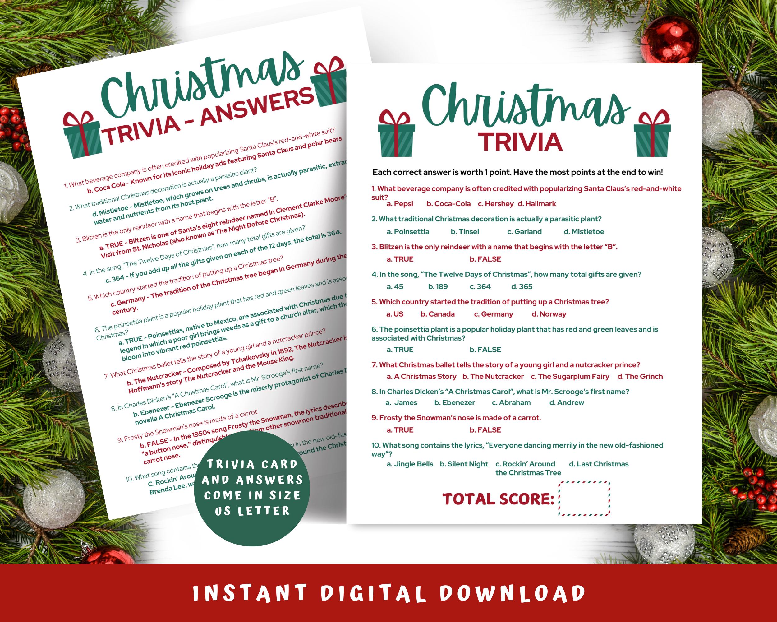 Printable Christmas Trivia and Answers the Ultimate Christmas Quiz - Etsy