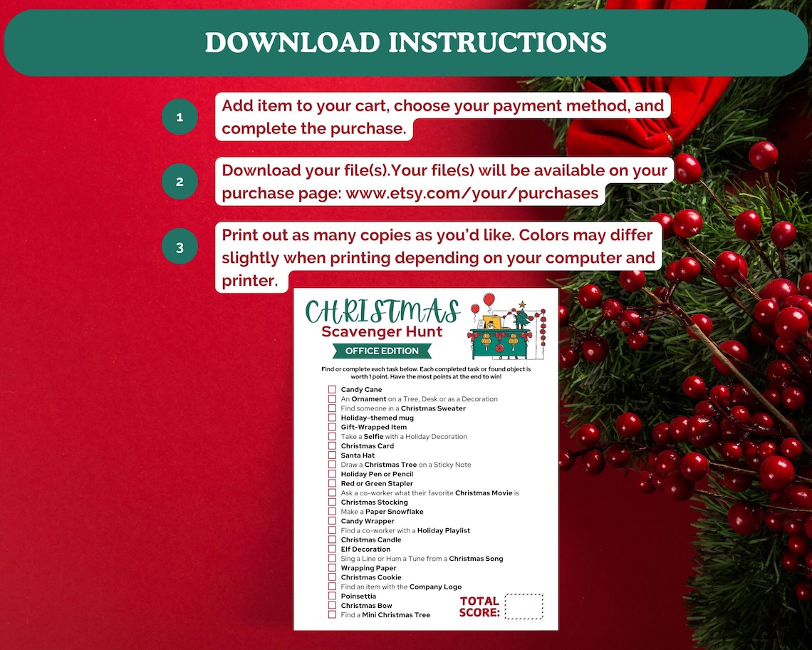 Printable Office Christmas Scavenger Hunt | Indoor Christmas Scavenger Hunt | Work Holiday ...
