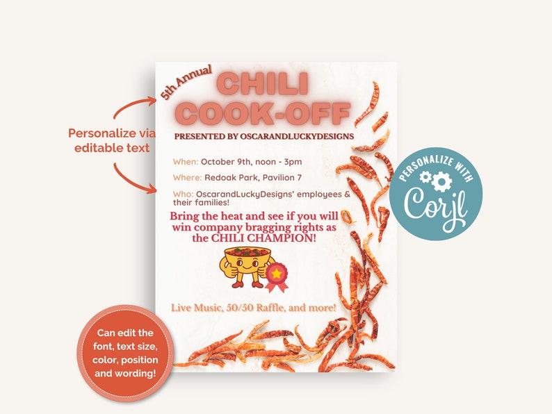 Editable Chili Cook-off Flyer Template Easy Corjl Download - Etsy