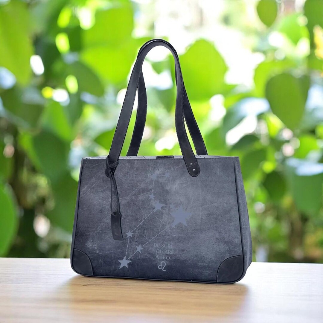 Leo Constellation Tote Bag: Black Faux Leather Astrology Handbag - Etsy