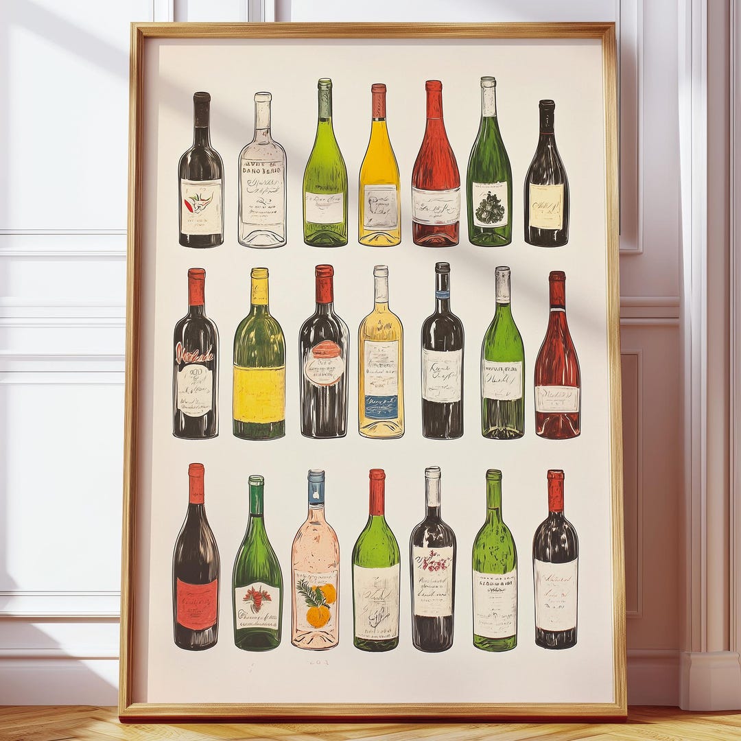 Retro Vintage Wine Bottle Illustration Perfect Wall Art for Wine Lovers ...