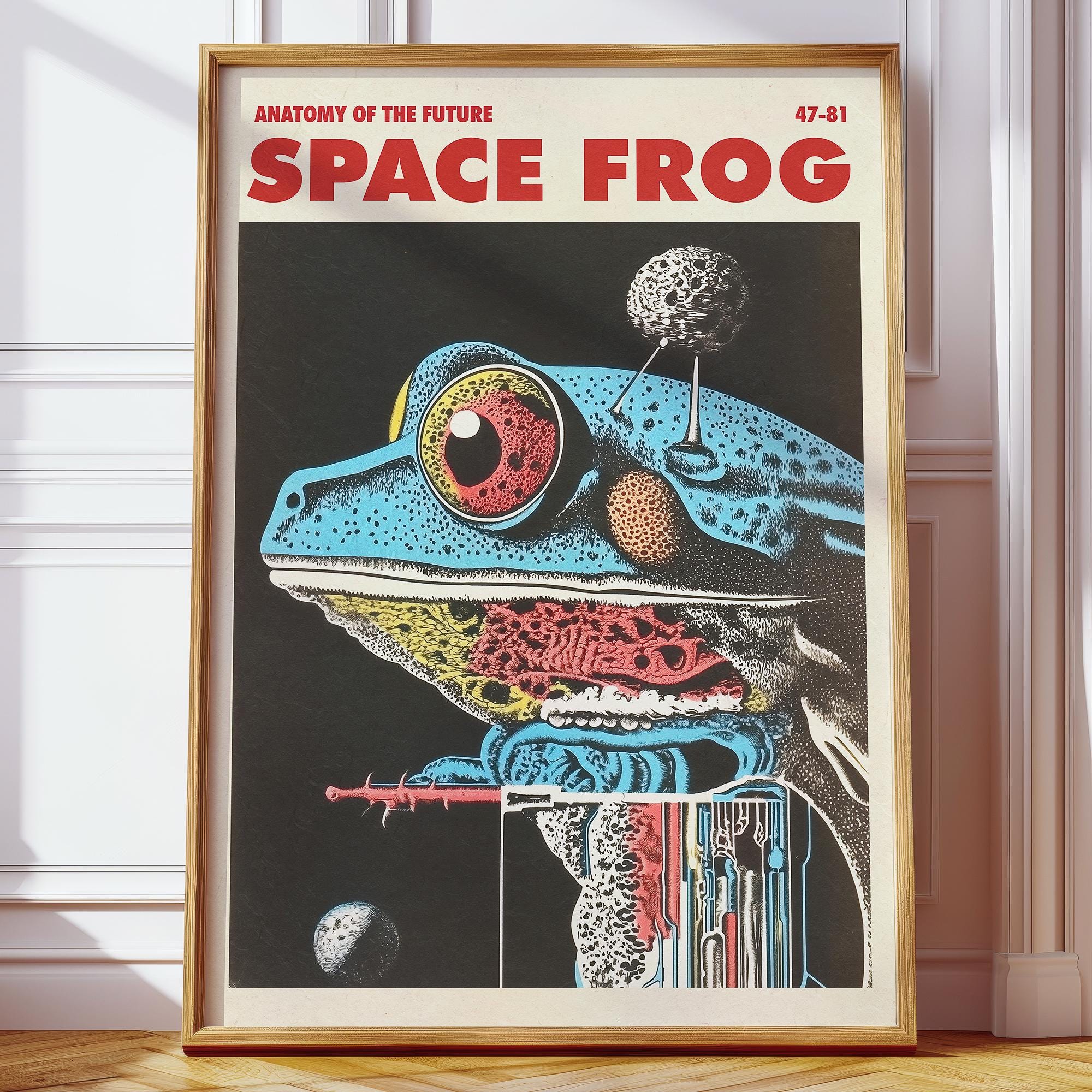 Retro Futuristic Frog Anatomy Poster - Surrealist Digital Art Print ...