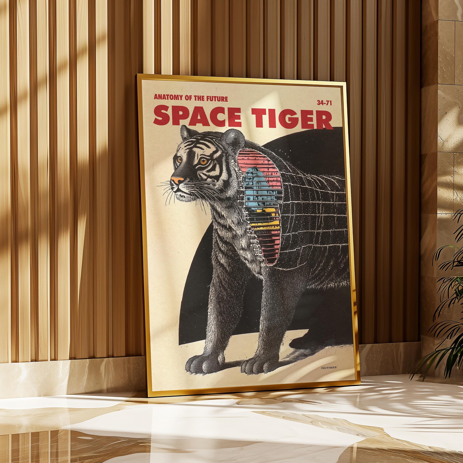 Retro Space Tiger Anatomy Art - Unique Modern Sci-fi Digital Poster for ...