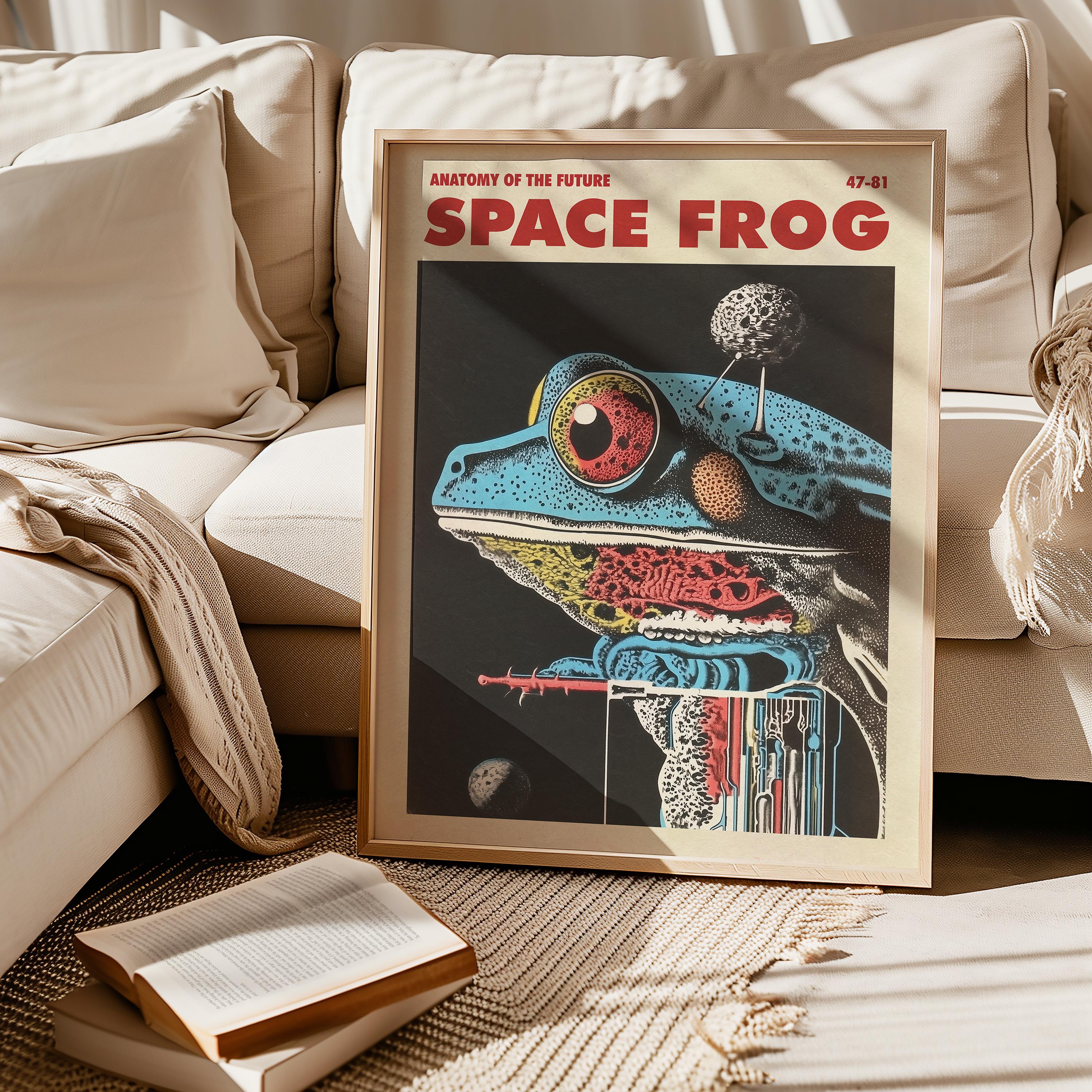 Retro Futuristic Frog Anatomy Poster - Surrealist Digital Art Print ...