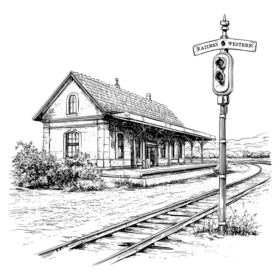 Set of 2 Vintage Train Station SVG & PNG, Old Train Station Clipart ...