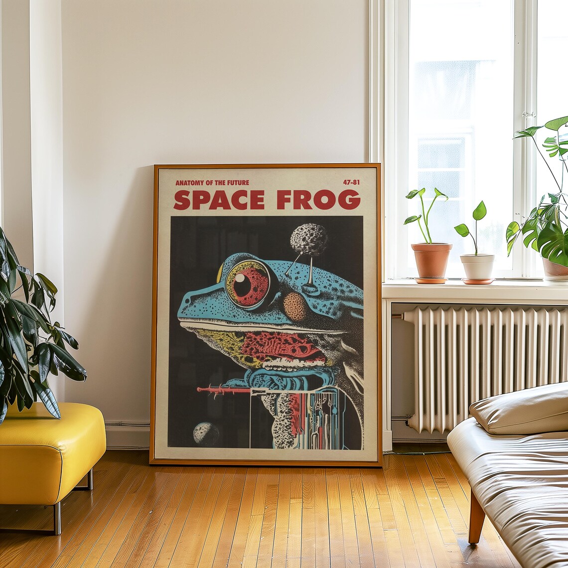 Retro Futuristic Frog Anatomy Poster - Surrealist Digital Art Print ...