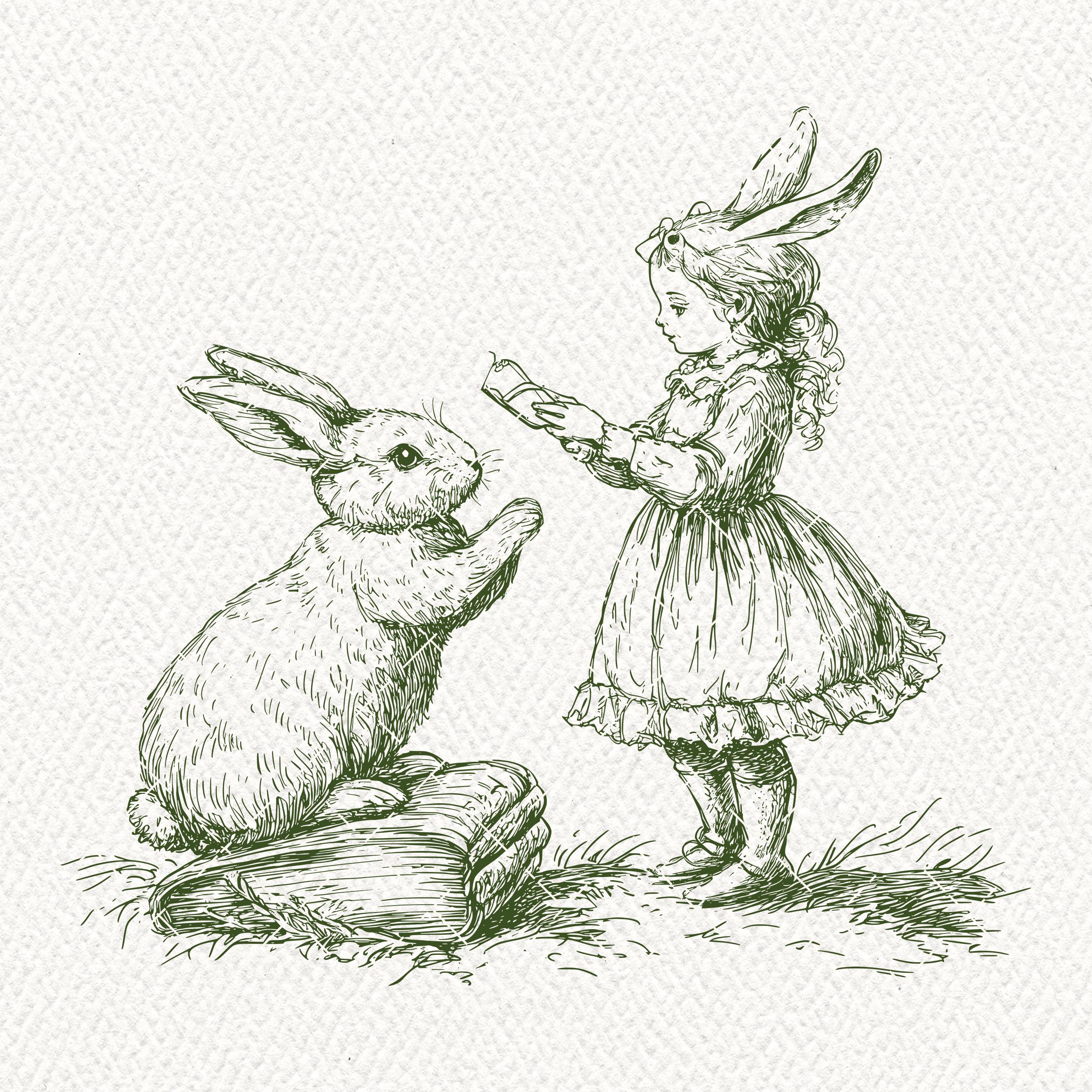 Set of 2 PNG & SVG Vintage Cottagecore Bunny Girl Cliparts, Retro ...