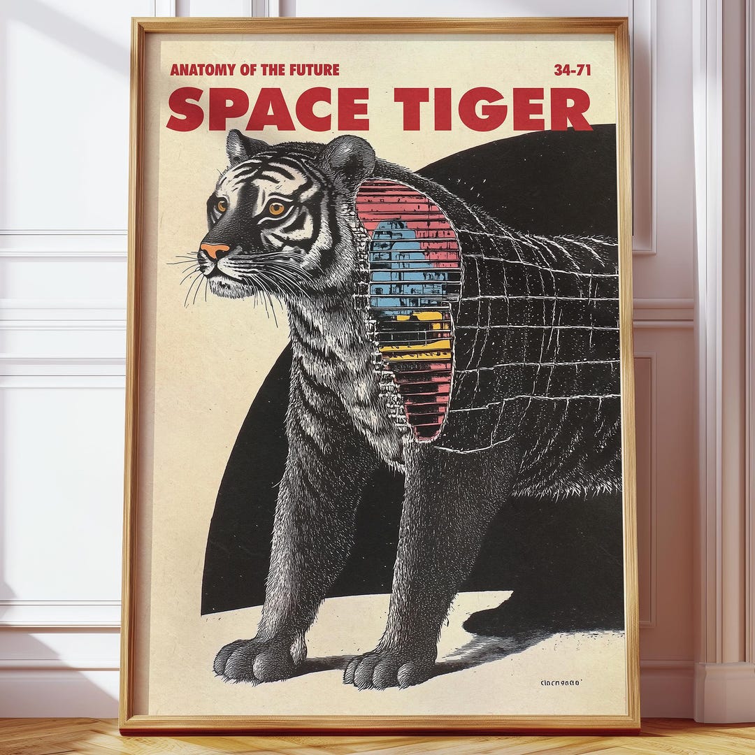 Retro Space Tiger Anatomy Art - Unique Modern Sci-fi Digital Poster for ...