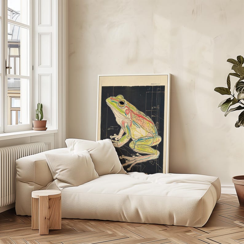 Hand Drawn Frog Anatomy Poster - Retro Vintage Scientific Illustration ...