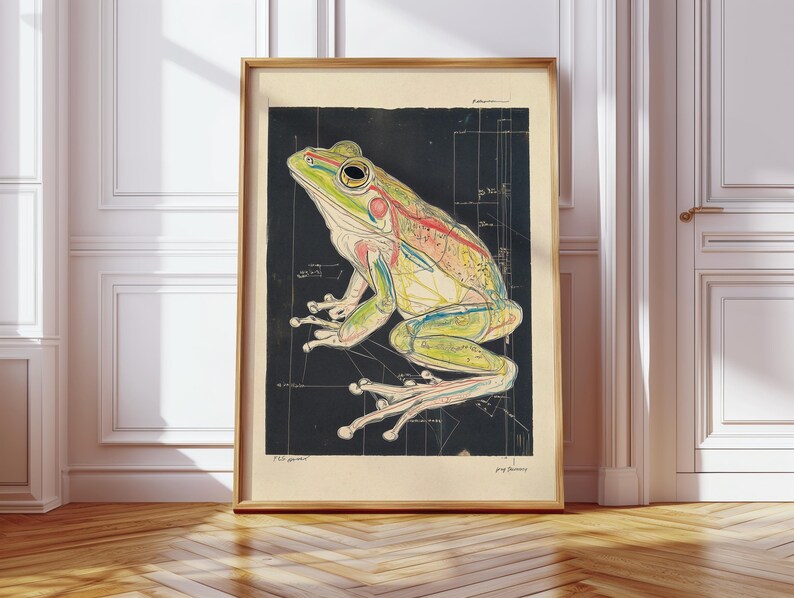 Hand Drawn Frog Anatomy Poster - Retro Vintage Scientific Illustration ...