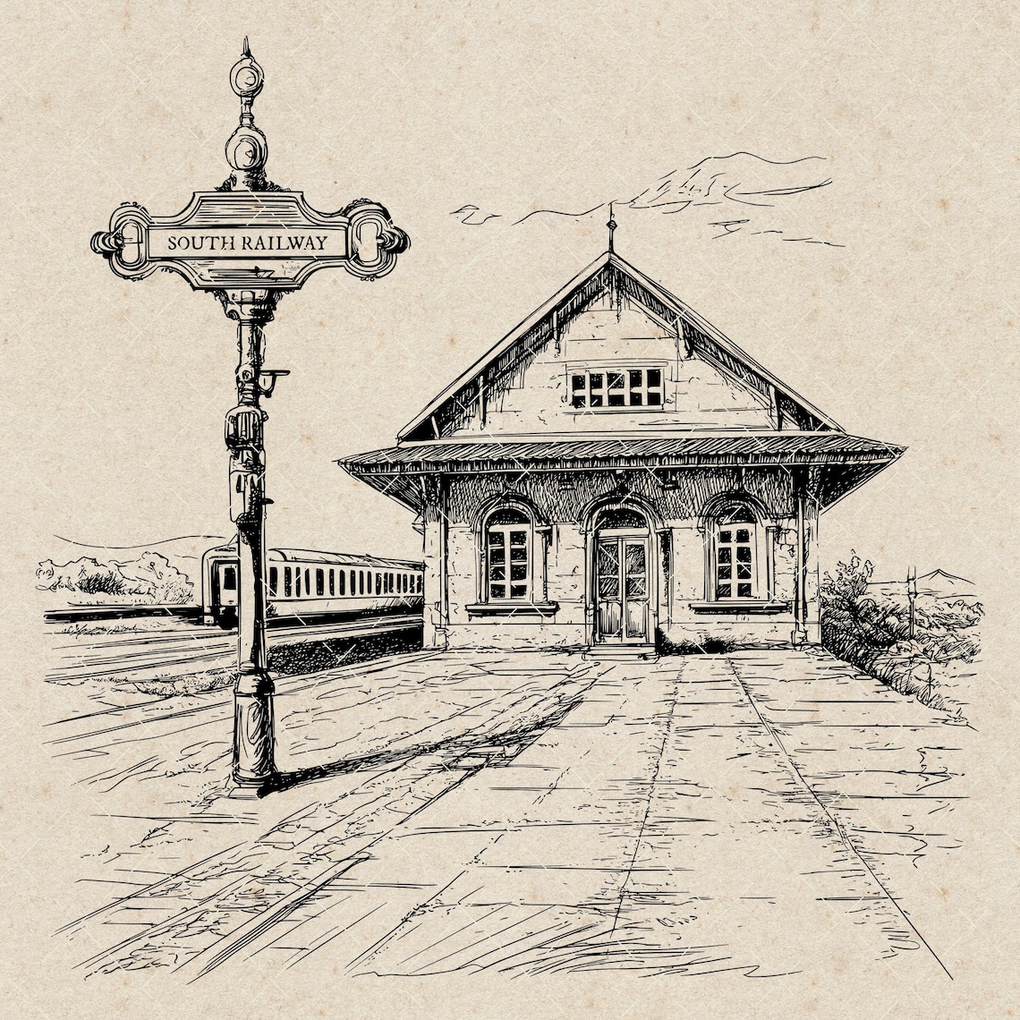 Set of 2 Vintage Train Station SVG & PNG, Old Train Station Clipart ...