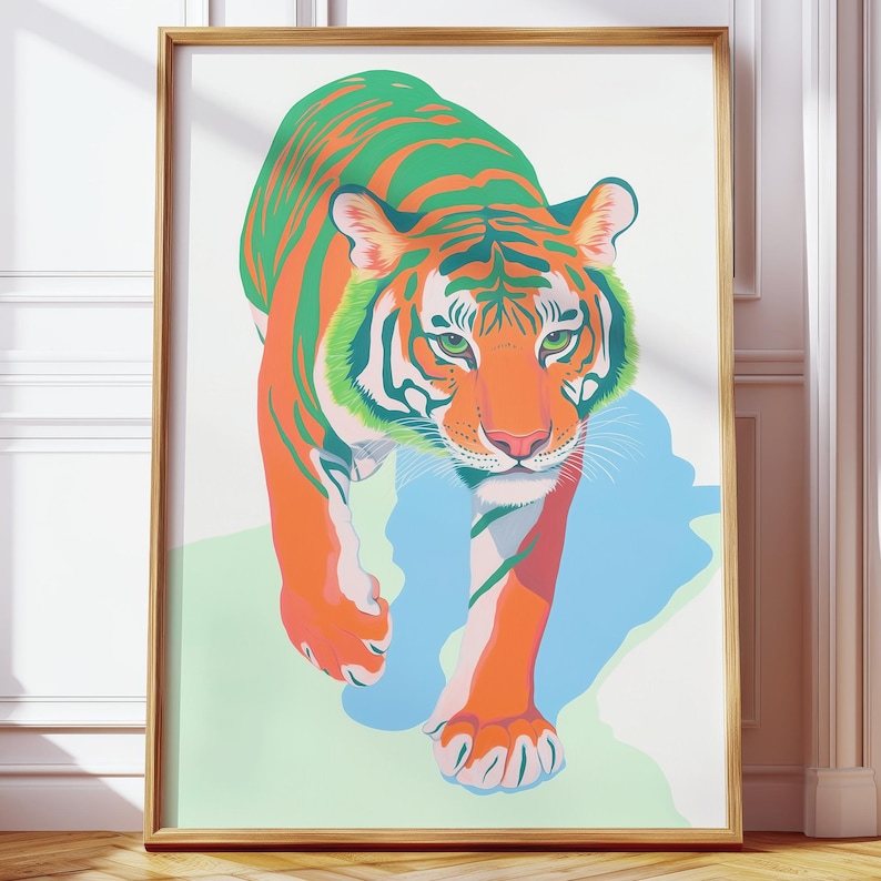 Pastel Tiger Art Print Digital Poster • Modern Wild Animal Illustration ...