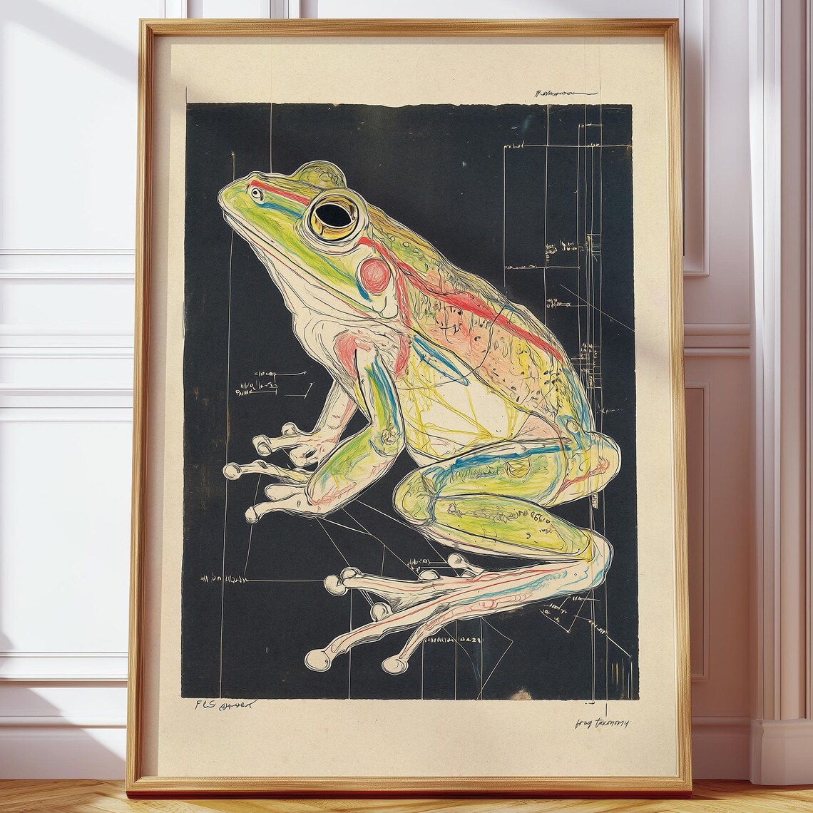 Hand Drawn Frog Anatomy Poster - Retro Vintage Scientific Illustration ...