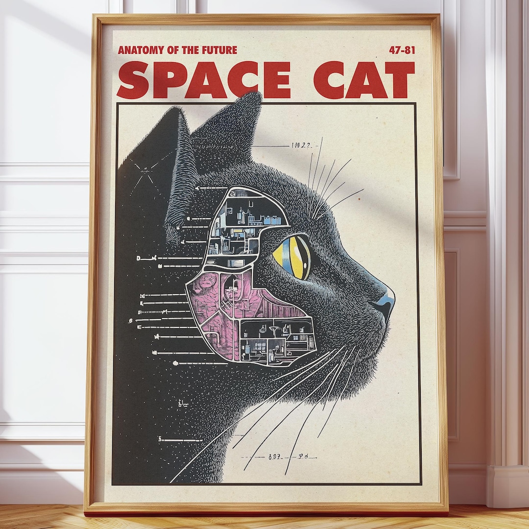 Retro Futuristic Space Cat Poster Vintage Scientific Anatomy Art for ...