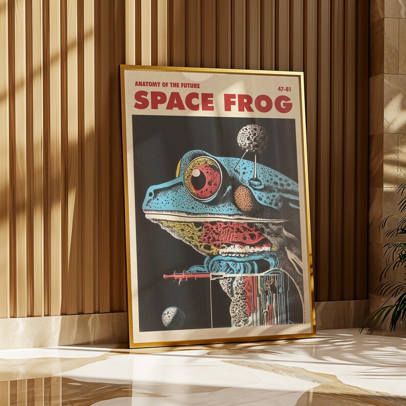 Retro Futuristic Frog Anatomy Poster - Surrealist Digital Art Print ...