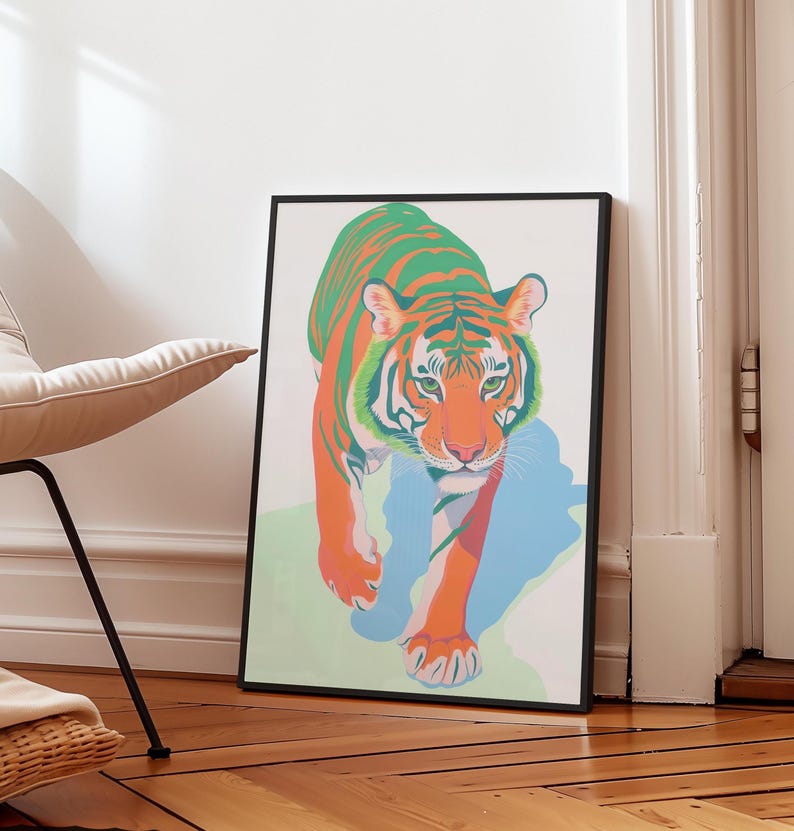 Pastel Tiger Art Print Digital Poster • Modern Wild Animal Illustration ...