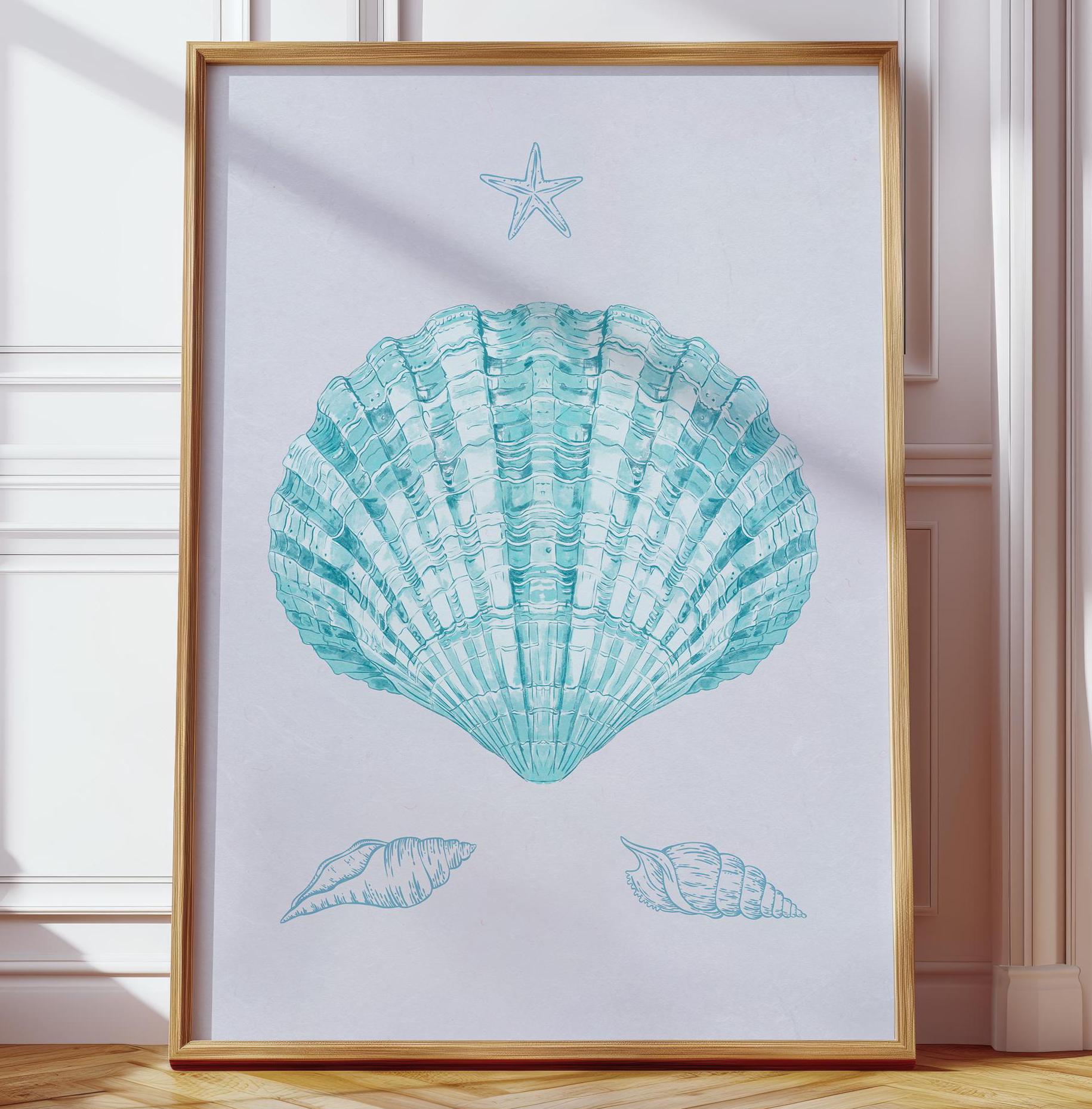Vintage Soft Blue Seashell Printable Wall Art Coastal Poster Beach ...