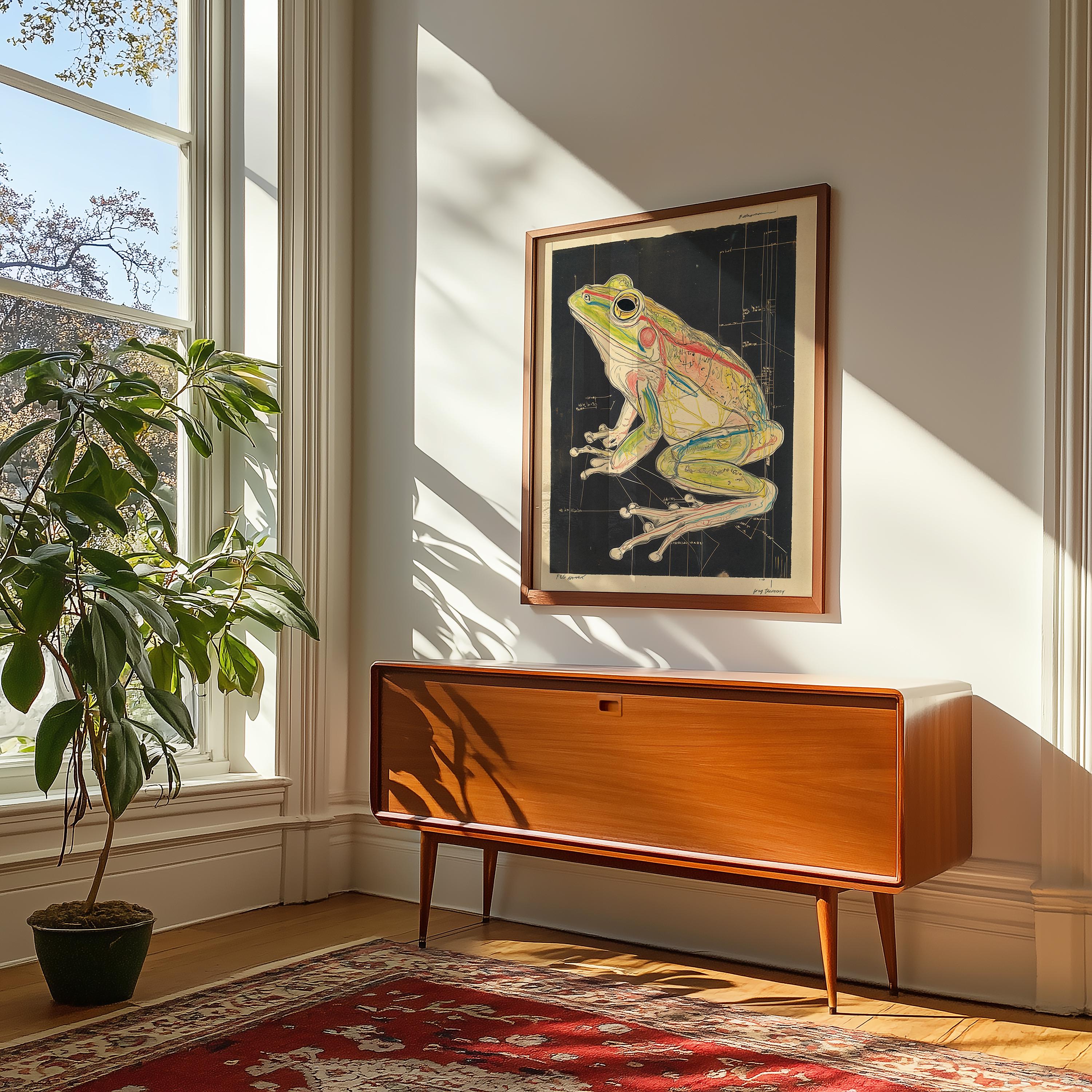 Hand Drawn Frog Anatomy Poster - Retro Vintage Scientific Illustration ...