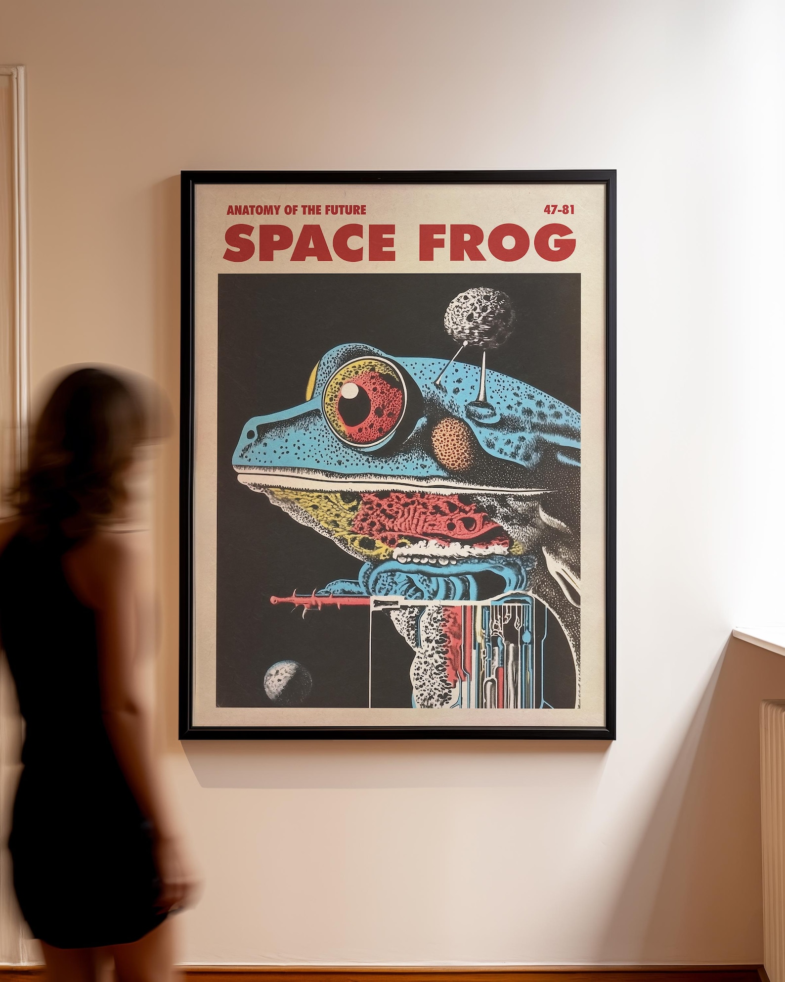 Retro Futuristic Frog Anatomy Poster - Surrealist Digital Art Print ...