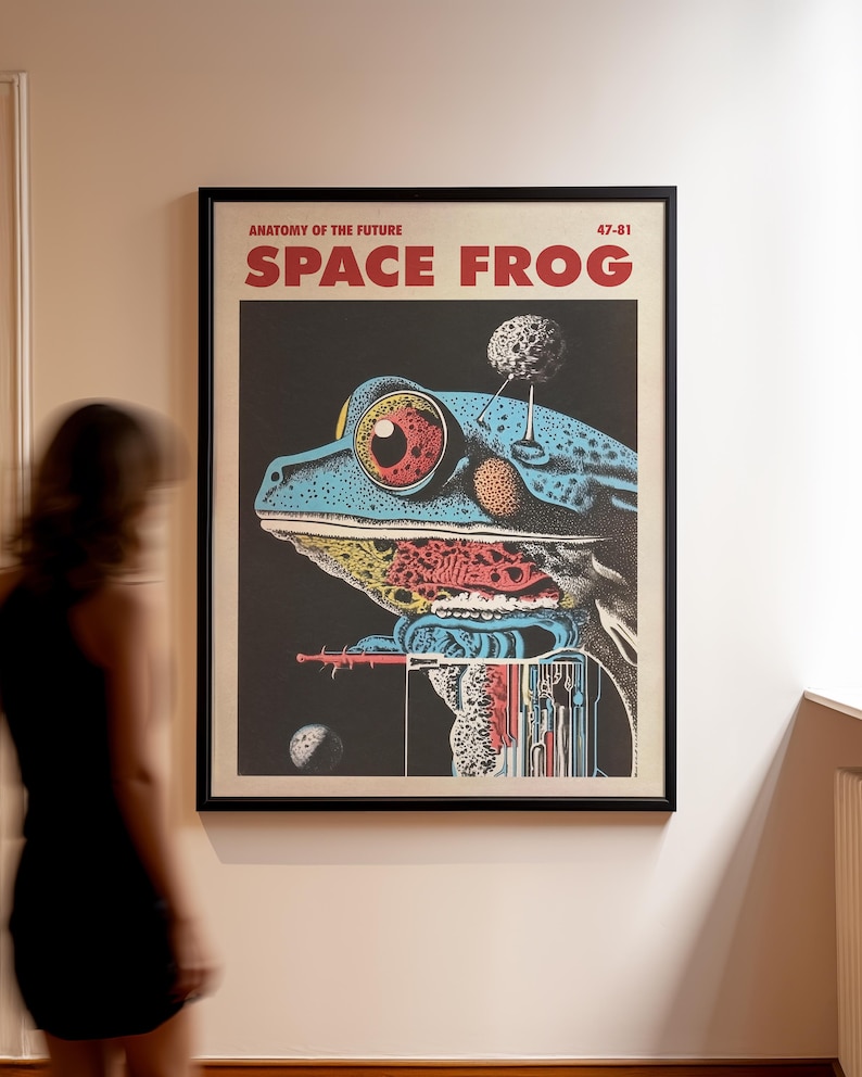 Retro Futuristic Frog Anatomy Poster - Surrealist Digital Art Print ...