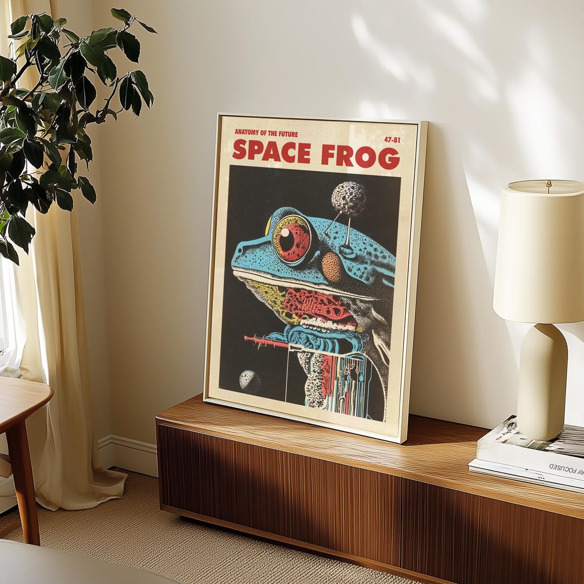 Retro Futuristic Frog Anatomy Poster - Surrealist Digital Art Print ...