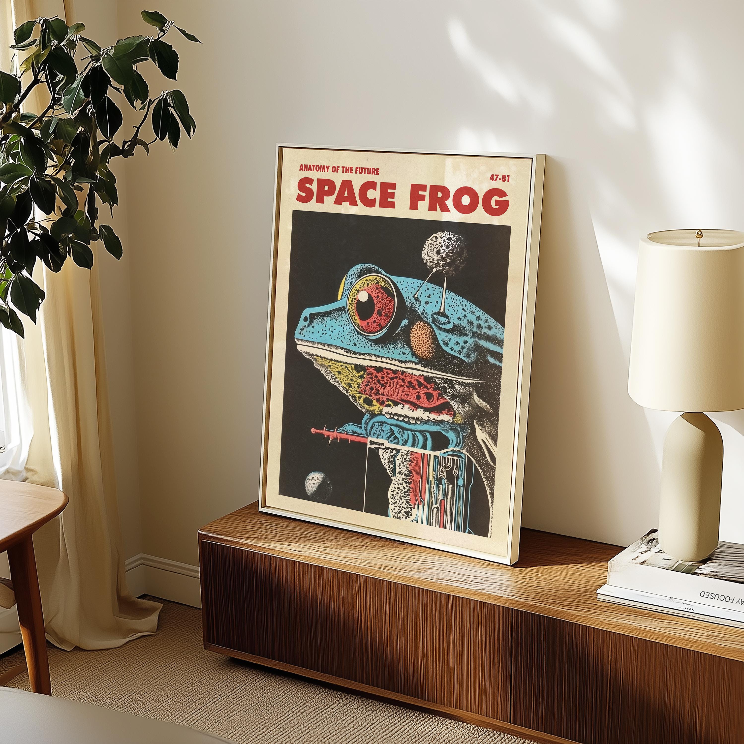 Retro Futuristic Frog Anatomy Poster - Surrealist Digital Art Print ...
