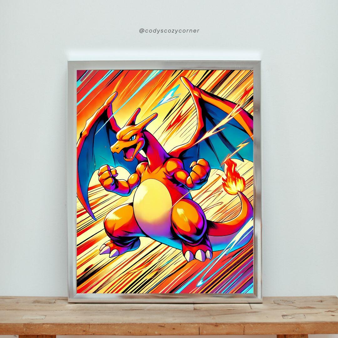 Charizard Action Hero Digital Art Dynamic Pokémon Wall Decor - Etsy