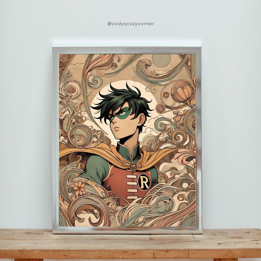 Robin Art Nouveau Grace Digital Print Elegant Superhero Wall Decor - Etsy