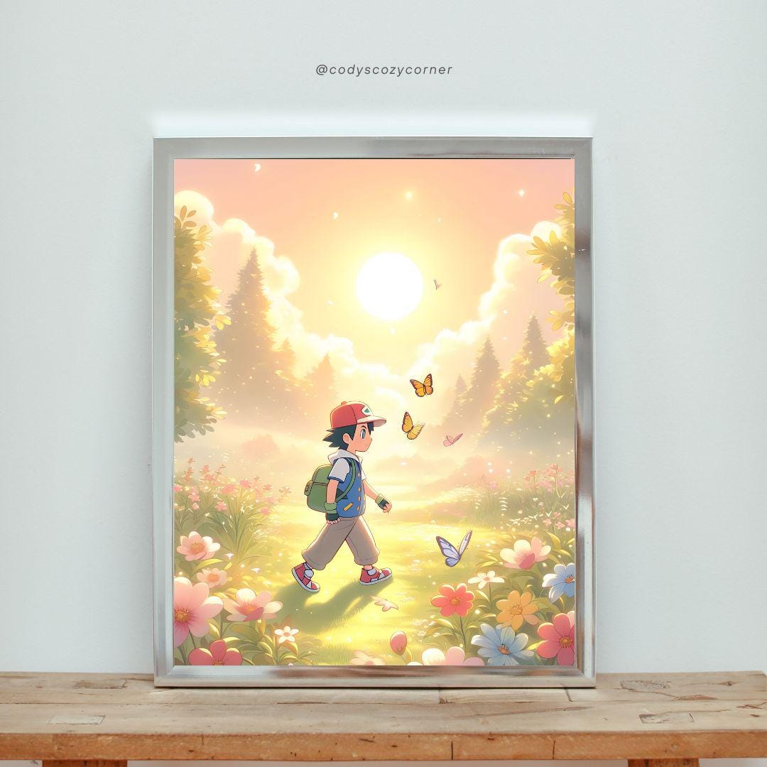 Ash Ketchum Meadow Stroll Digital Download Whimsical Pokémon Printable ...
