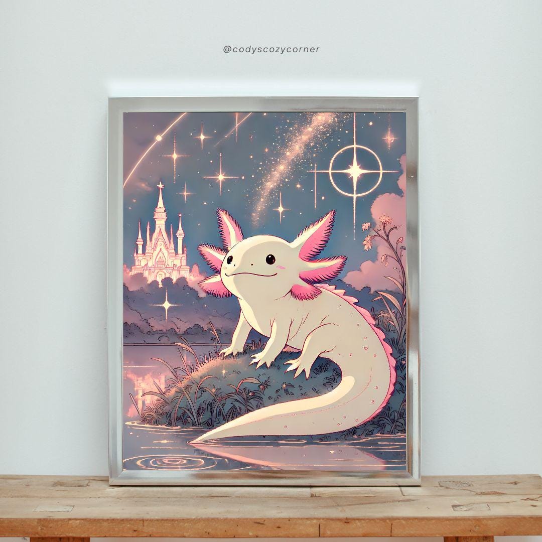 Axolotl Dreamland Stargazer Whimsical Fantasy Digital Art Print for ...