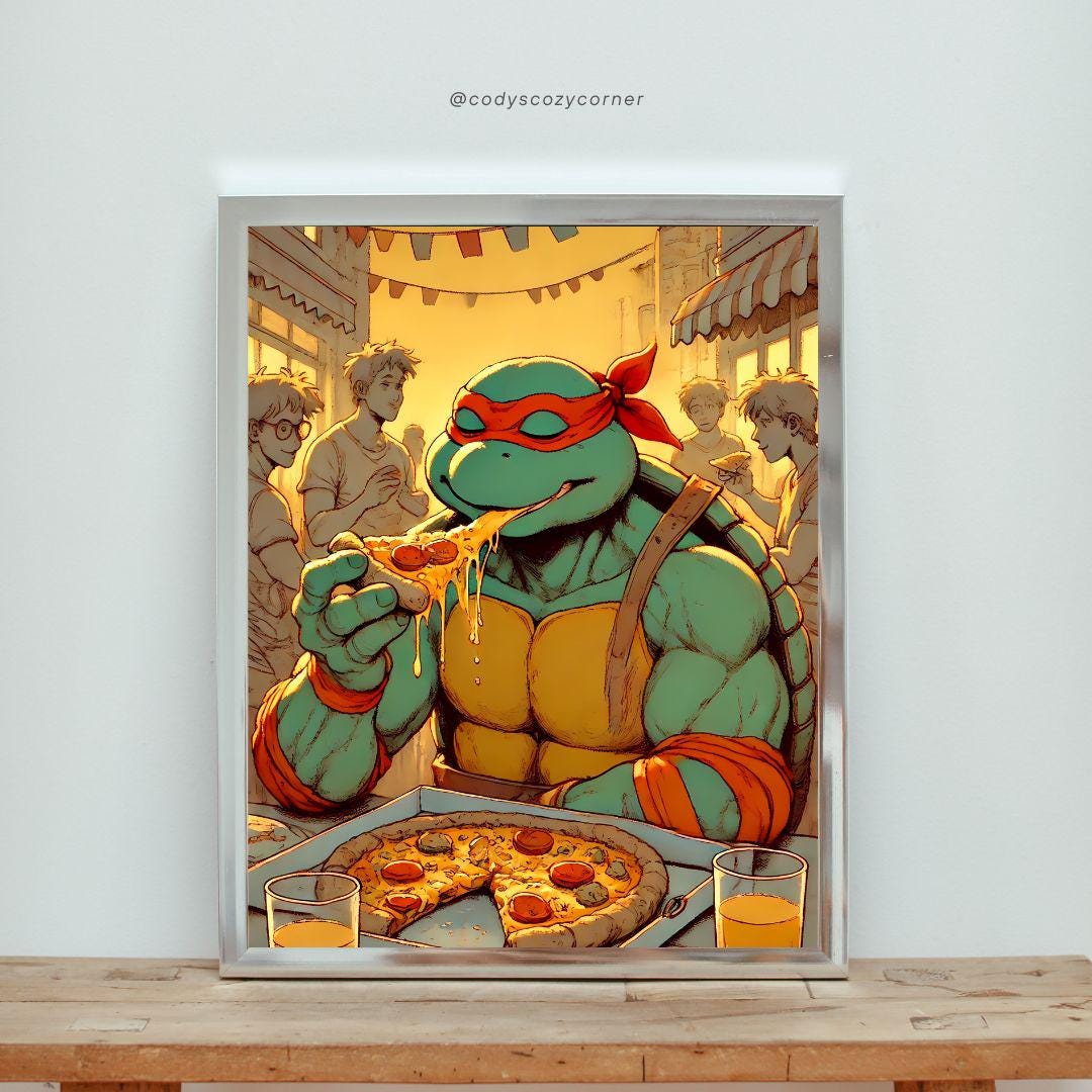 Raphael Pizza Feast Digital Art TMNT Inspired Wall Decor for Ninja ...