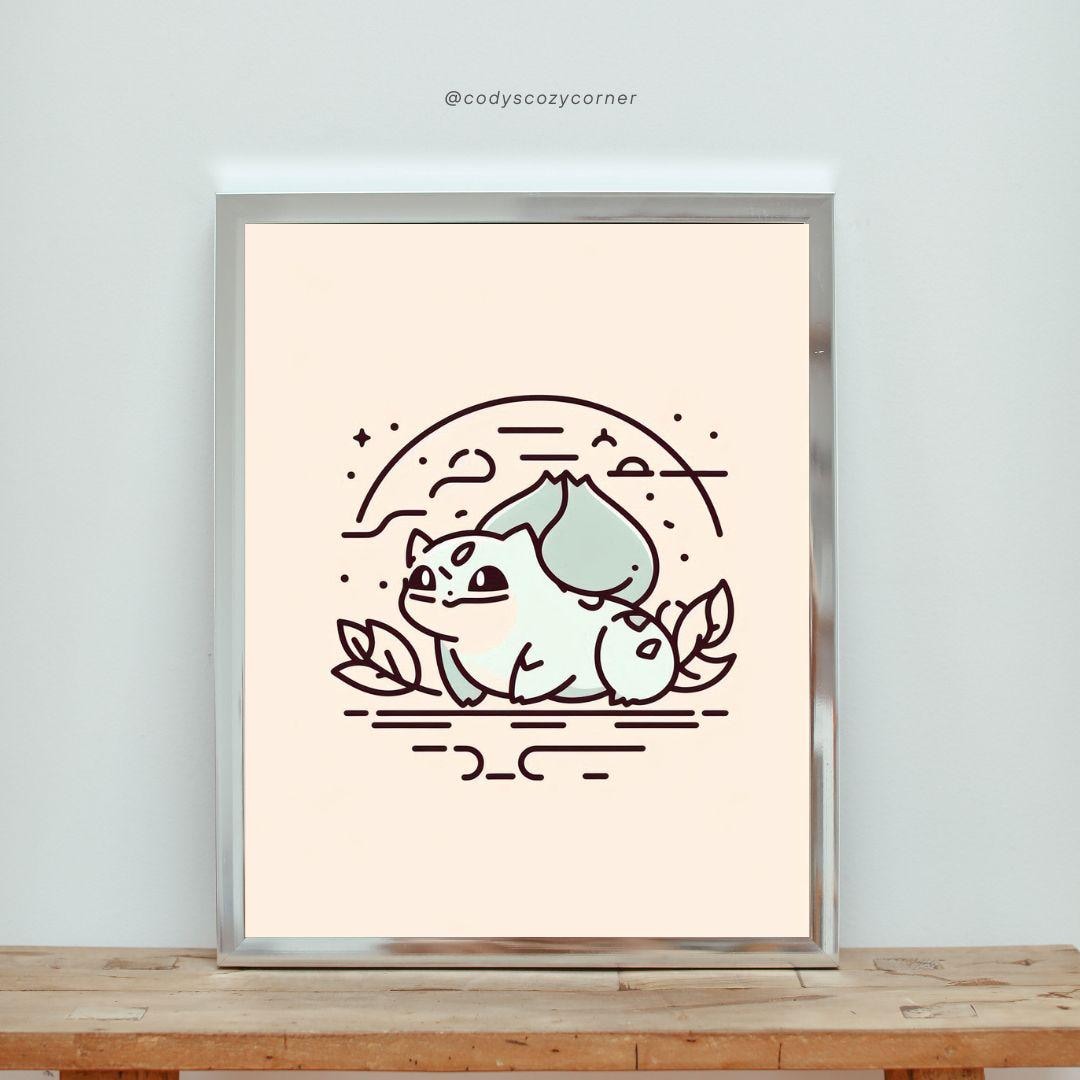 Bulbasaur Elegant Line Art Digital Download Minimalist Pokémon ...