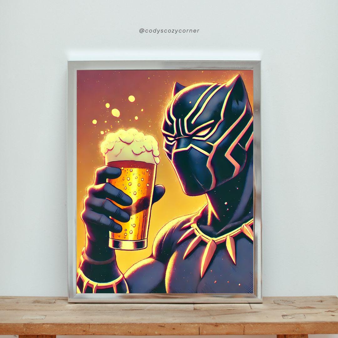 Black Panther Relaxed Beer Moment Bold Superhero Art Print for Game ...