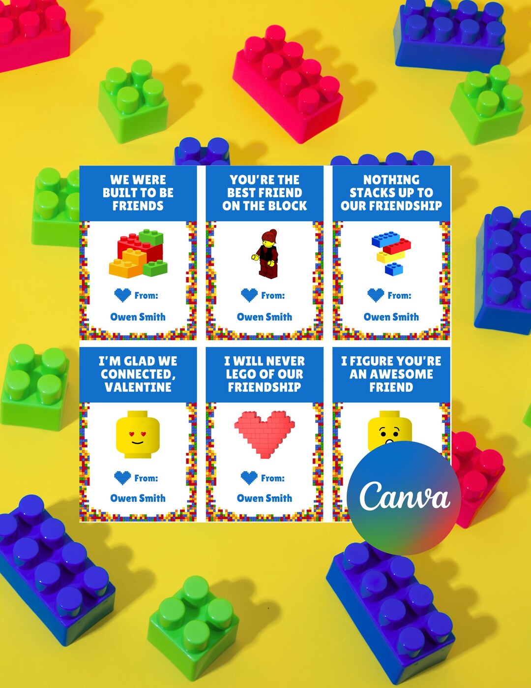Printable Building Blocks Valentine Cards, Kids Classroom, CANVA ...