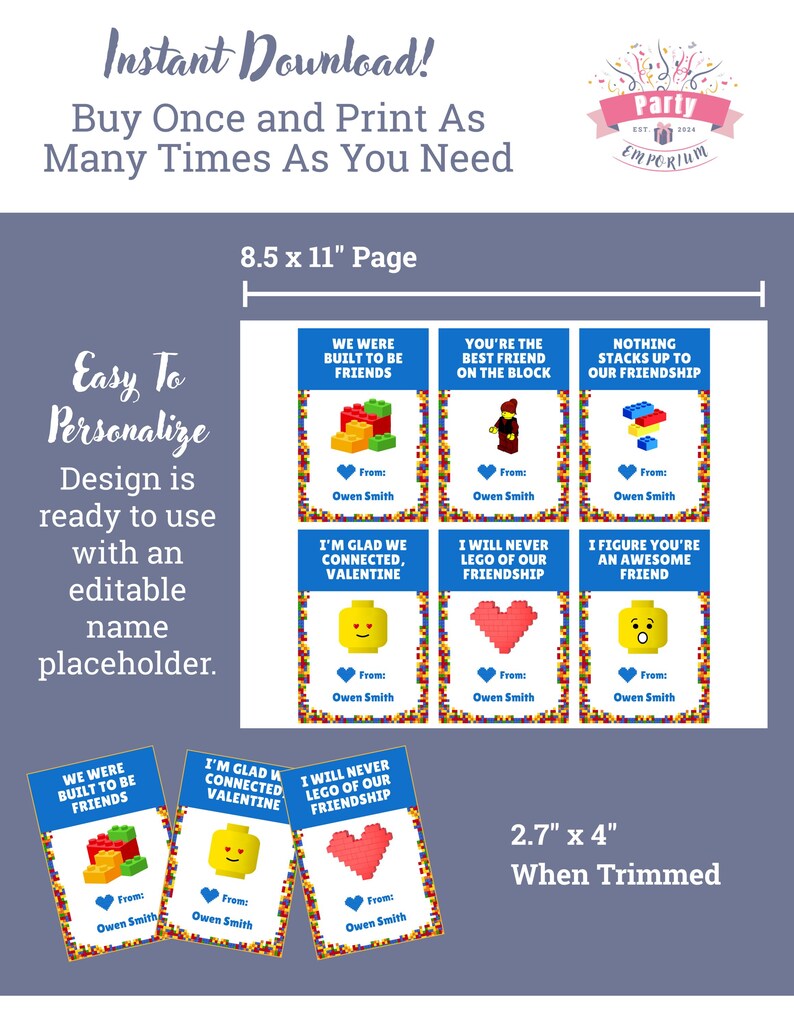 Printable Building Blocks Valentine Cards, Kids Classroom, CANVA ...