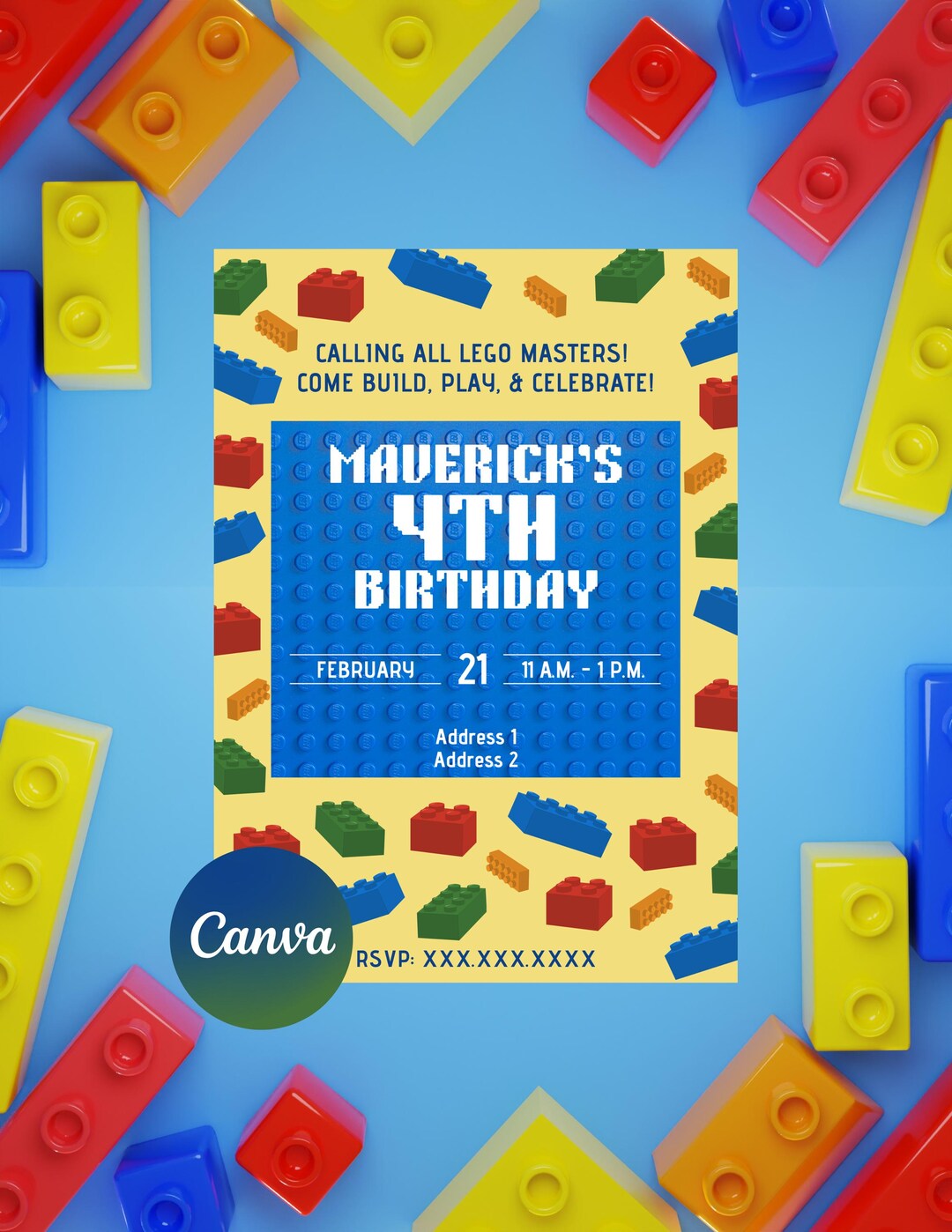 Building Block Kids Birthday Party Invitation, Building Masters Invite ...