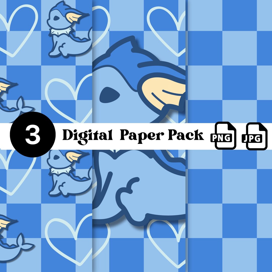 Vaporeon Inspired Digital Paper Pack 3 Instant Download PNG & JPEG - Etsy