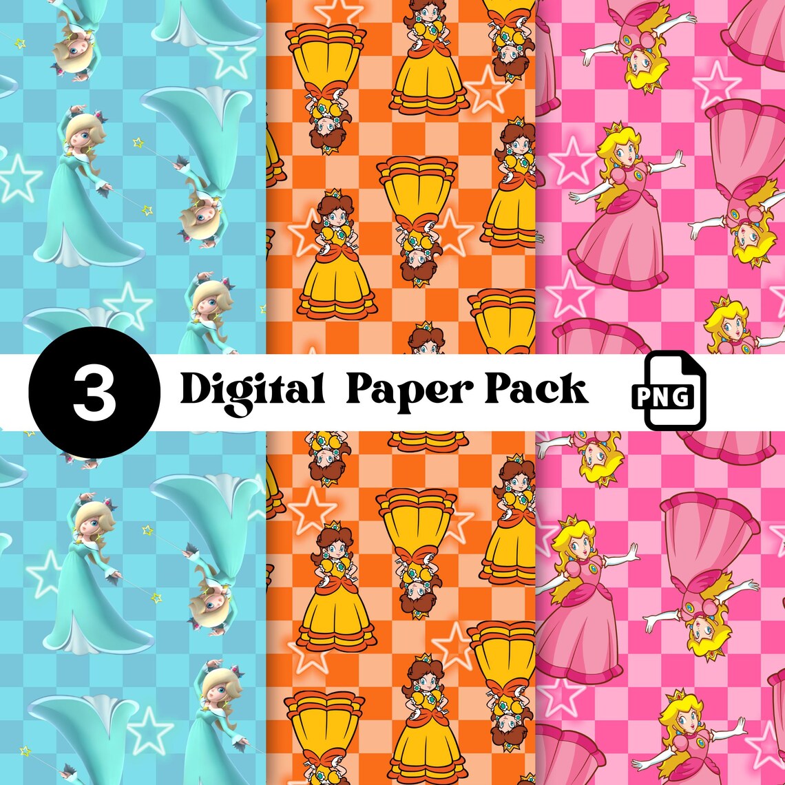 Princess Peach, Daisy and Rosalina Inspired Digital Paper Pack (3 ...
