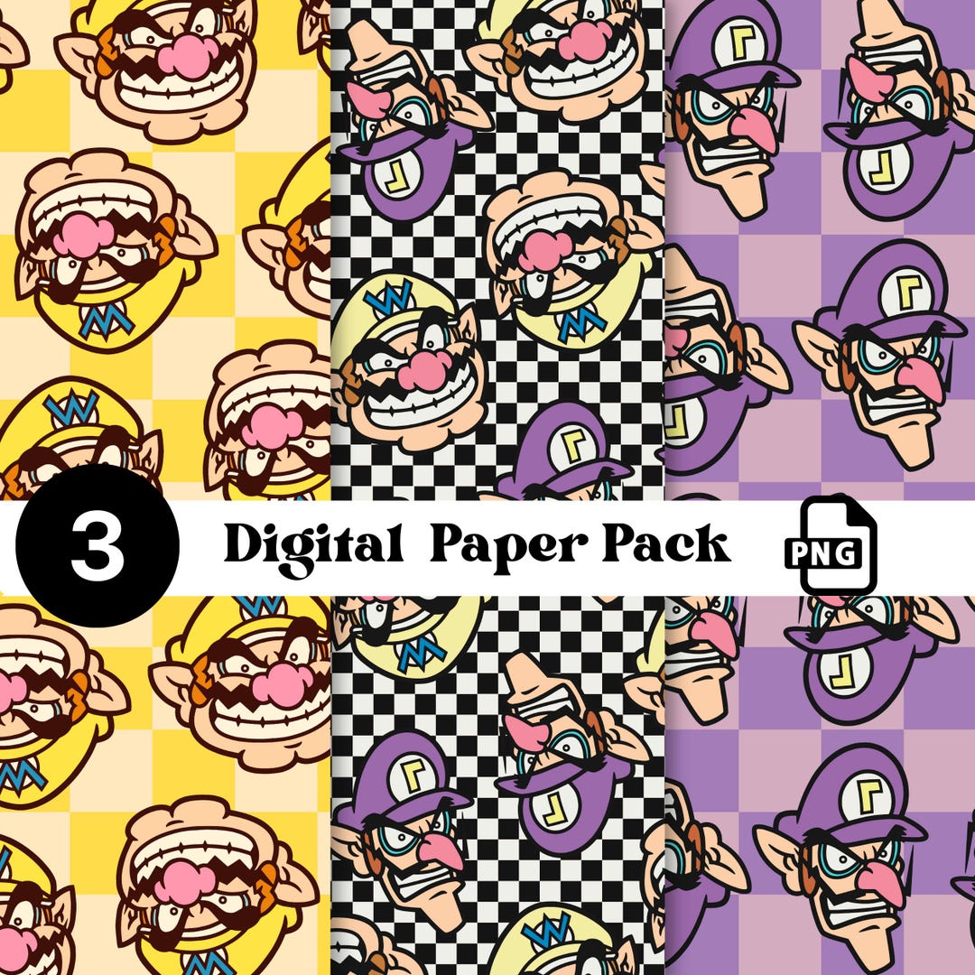 Vintage Wario & Waluigi Inspired Digital Paper Pack (3) | Instant ...