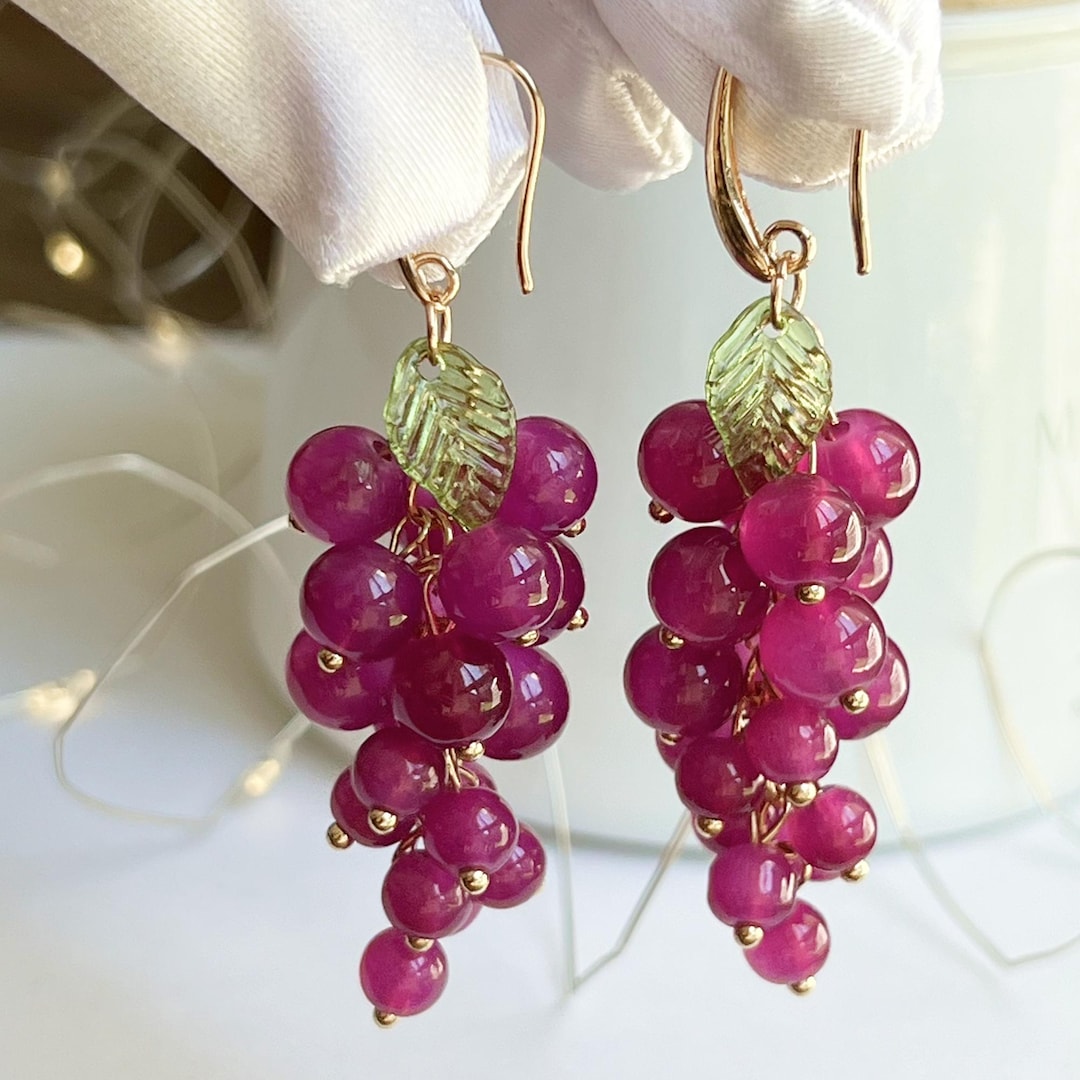 Purple Grape Dangle Earrings, Resin Fruit Jewelry, Statement Drop ...