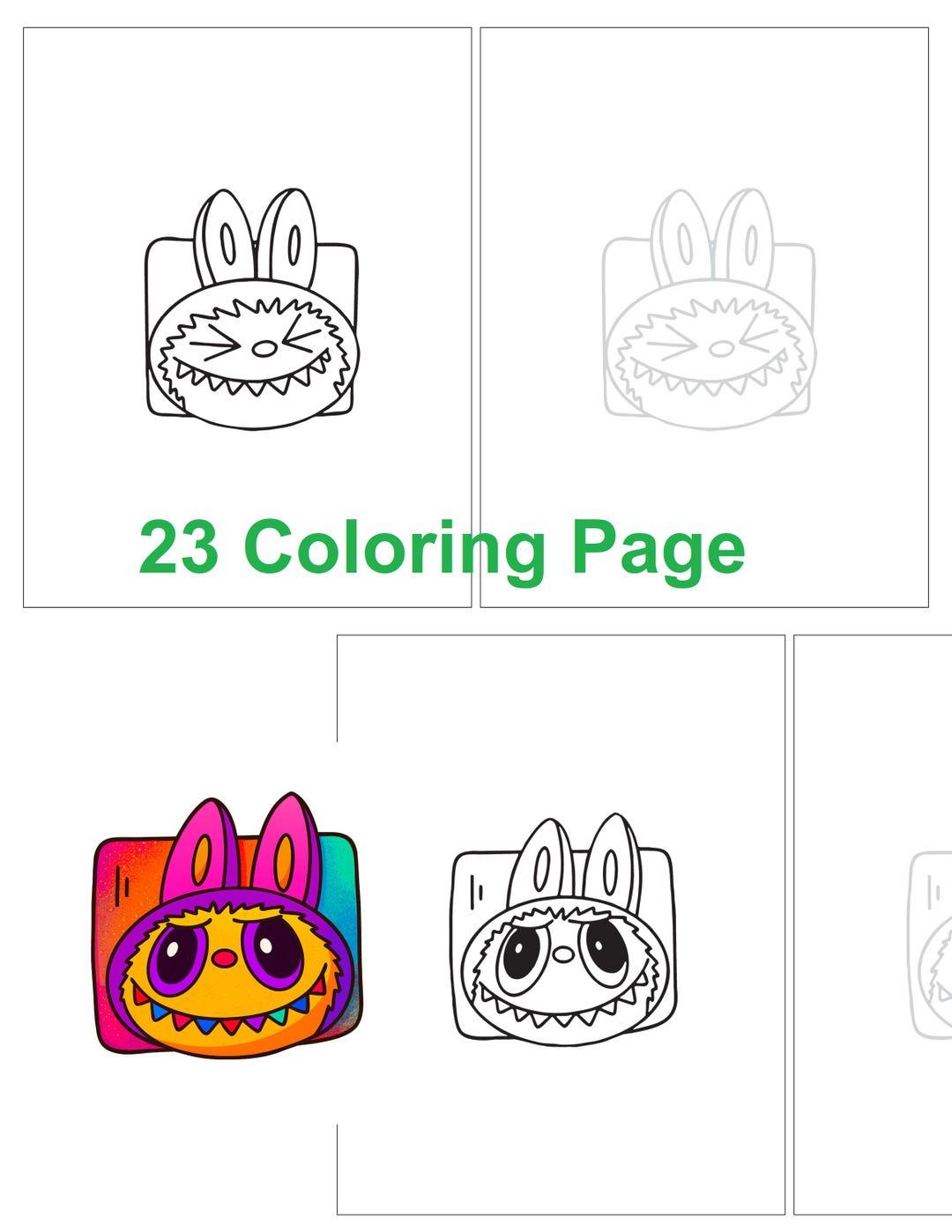 46 Pages-labubu Head Coloring Book – Grayscale Printable Pages (PDF ...