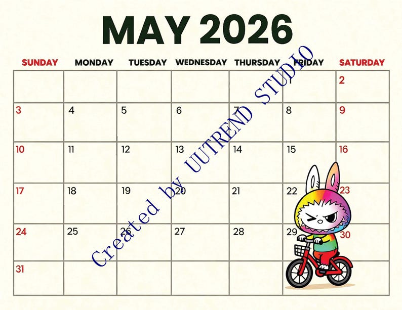 13 PAGES - 2026 Calendar - Labubu Theme - Printable Designs (PDF) - Etsy
